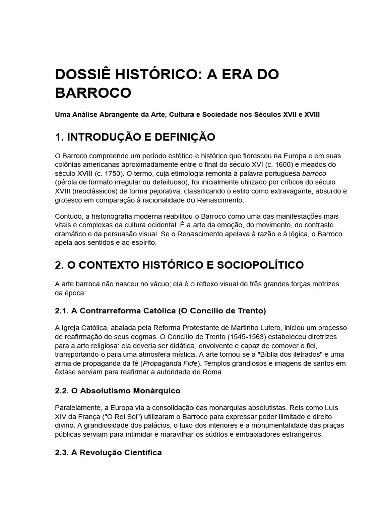 Dossiê Histórico_ a Era Do Barroco | PDF | Barroco | Renascimento