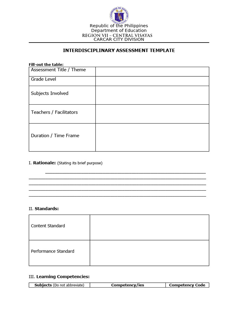 Interdisciplinary Assessment Template | PDF | Interdisciplinarity ...