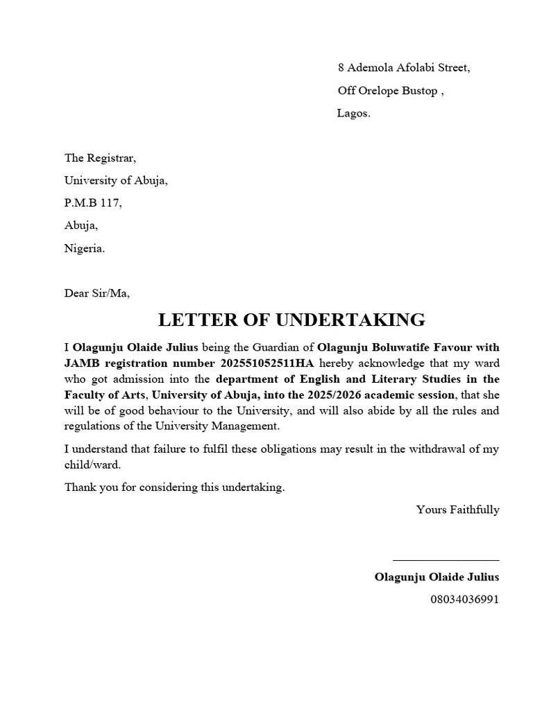 Favour Letter of Undertaking | PDF