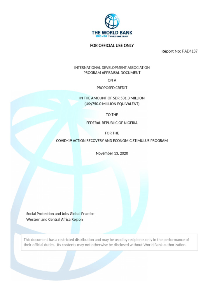 Program Appraisal Document (PAD) Final Version | PDF | Recession | Poverty