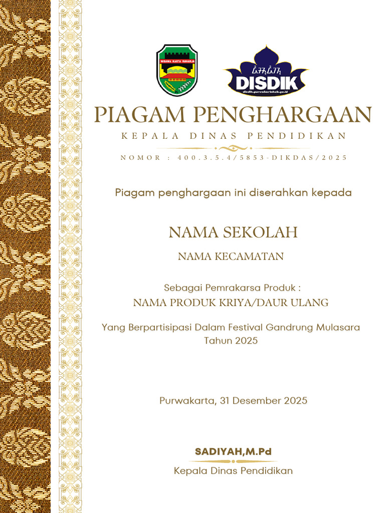 Piagam Penghargaan Produk Kriya | PDF