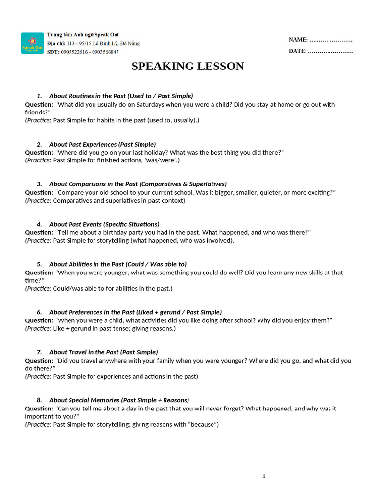 Speaking Lesson 10092025 | PDF