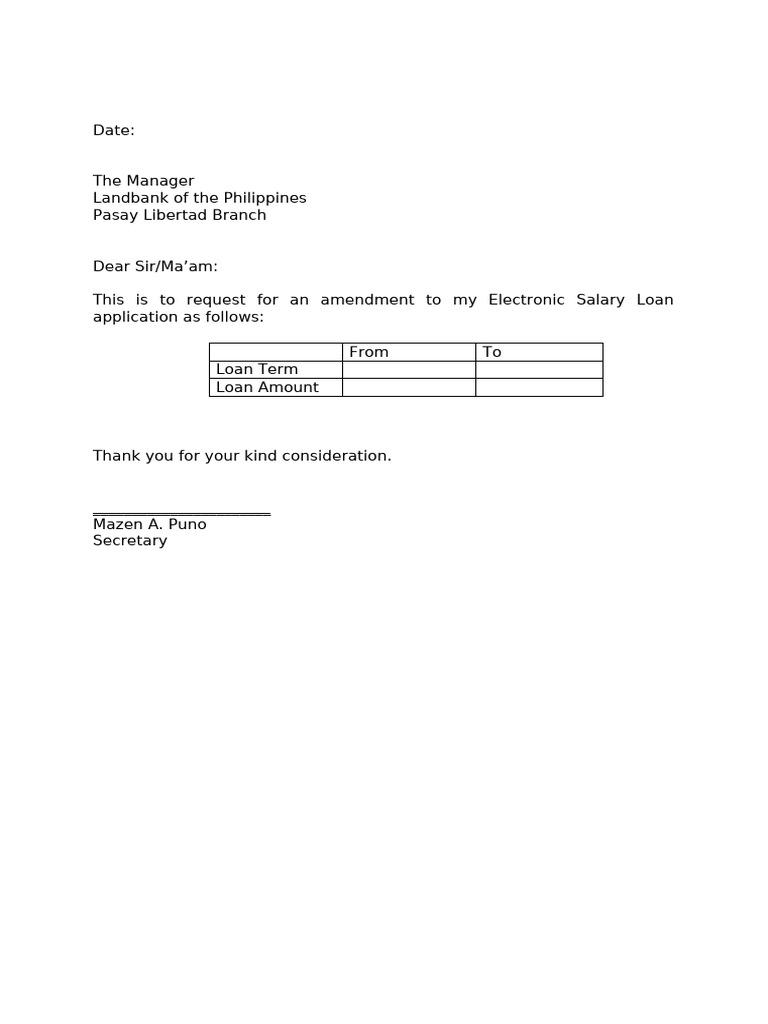 Amendment Letter Request Term and Amount (1) | PDF