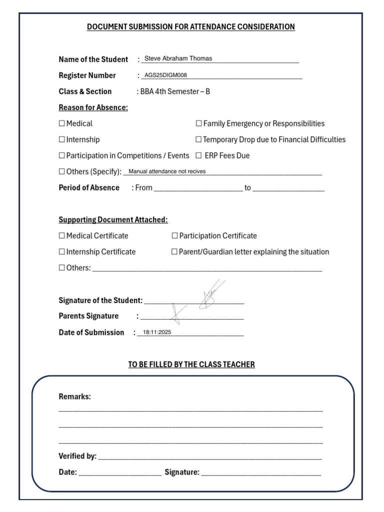Attendance Absence Submission Form | PDF