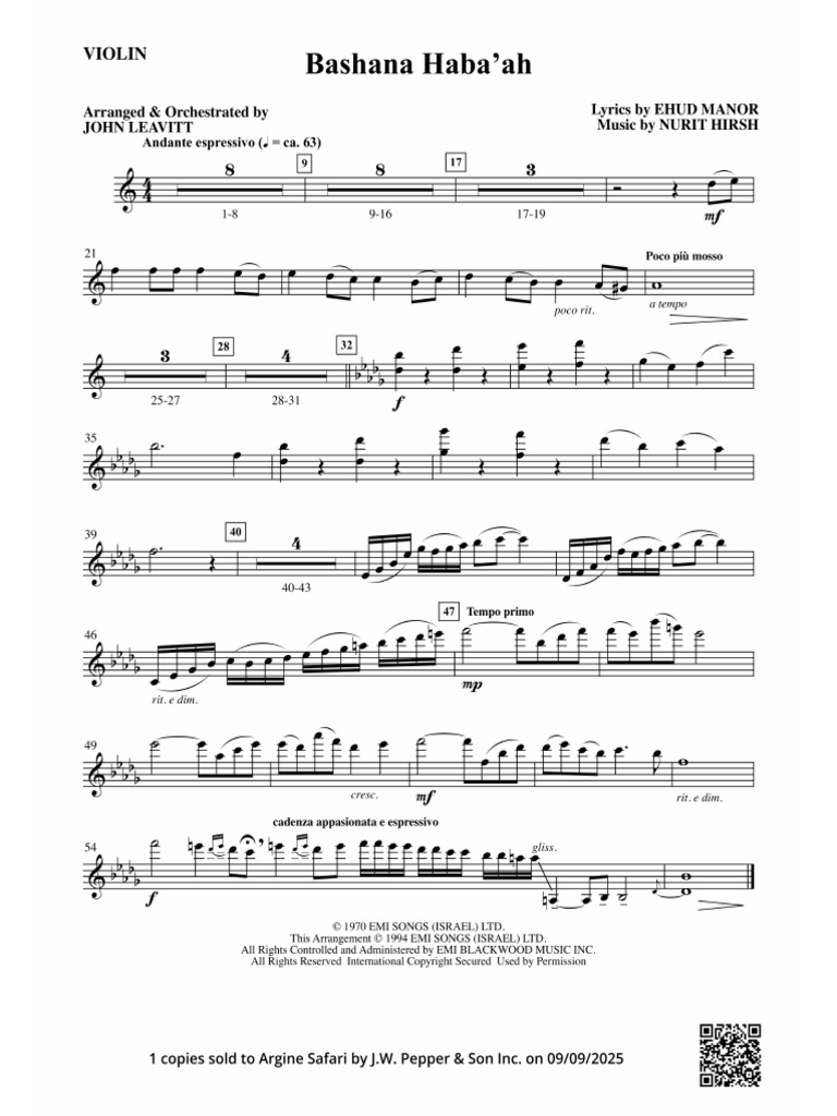 Bashana Habaah Violin Part | PDF