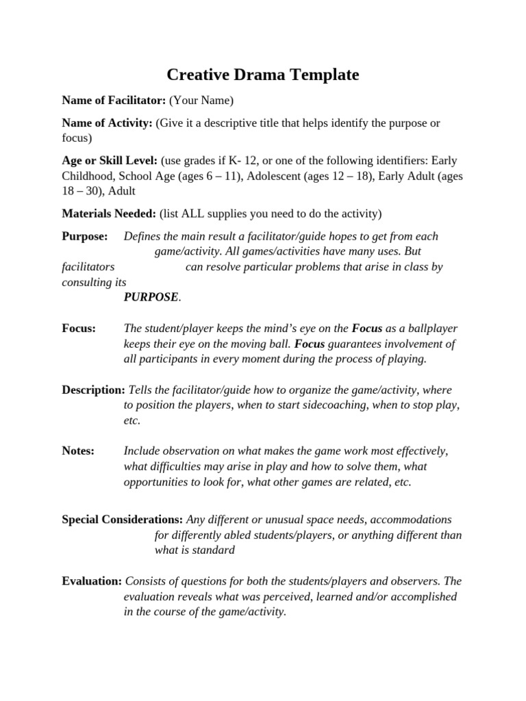 Creative Drama Game-Activity Template | PDF