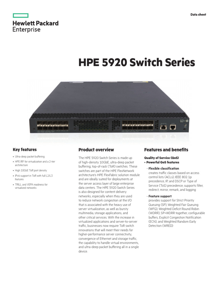 HPE 5920 Switch Series Overview | PDF | Computer Network | Network Switch