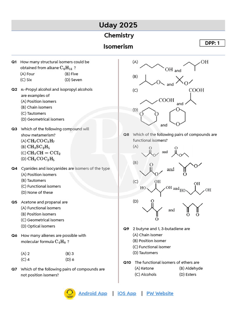 Isomerism in Organic Chemistry Quiz | PDF | Isomer | Carbon Compounds