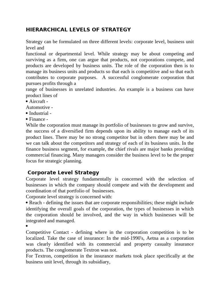 Hierarchical Levels of Business Strategy | PDF | Strategic Management ...