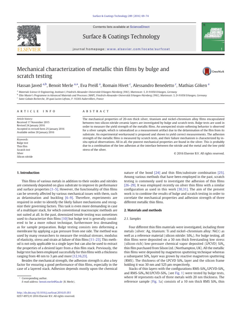 Mechanical Properties of Metallic Thin Films | PDF | Thin Film ...