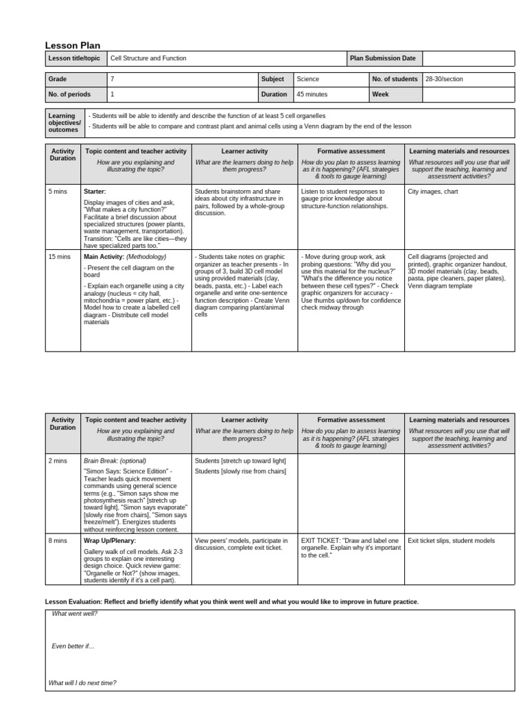 Sample lesson plan | PDF | Learning | Lesson Plan