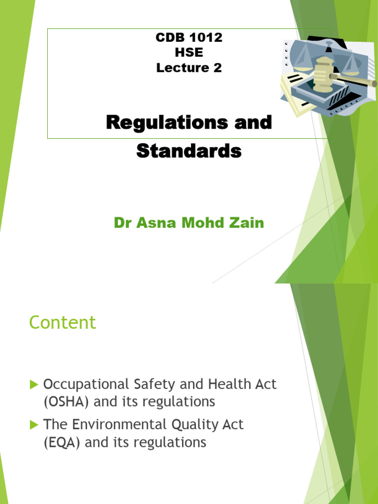 Lecture 2 Regulation and Standards Sept 2015 | PDF | Occupational ...
