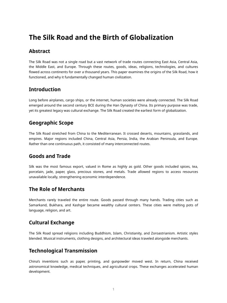 Research Paper — the Silk Road and the Birth of Globalization | PDF ...
