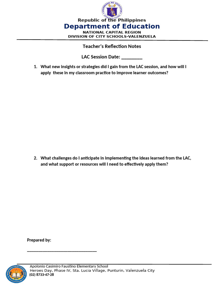 Teacher's Reflection Notes | PDF