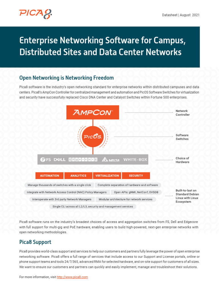 Pica8 Enterprise Network Software Datasheet | PDF | Networking ...