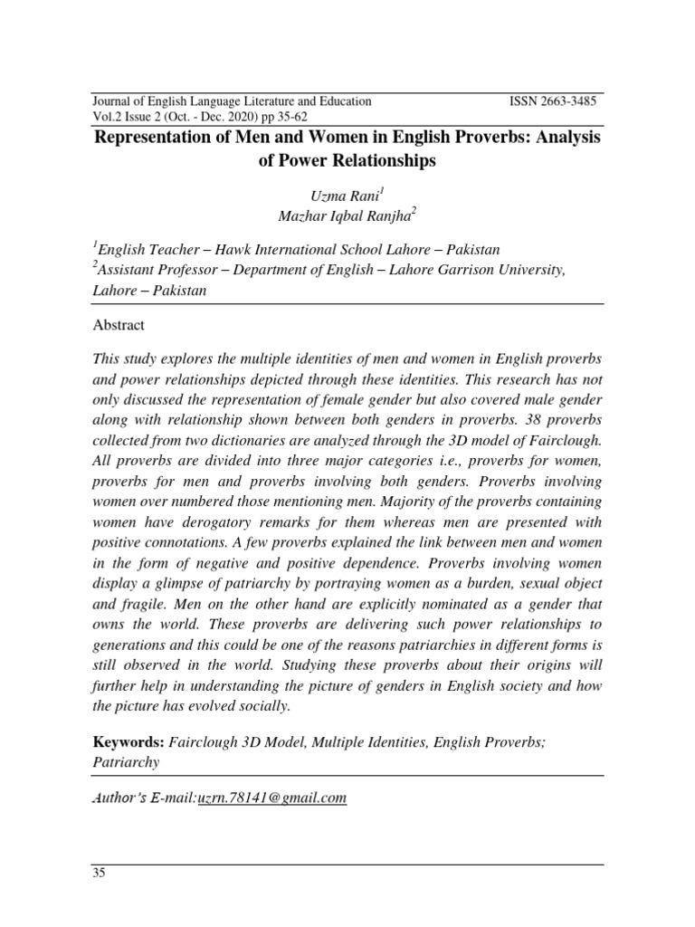 Gender Representation in English Proverbs | PDF | Proverb | Folklore