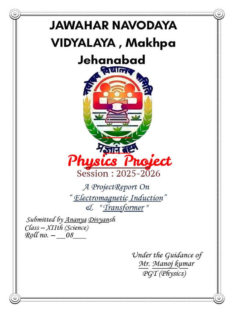 Electromagnetic Induction Investigatory Project for Physics Class Xii ...