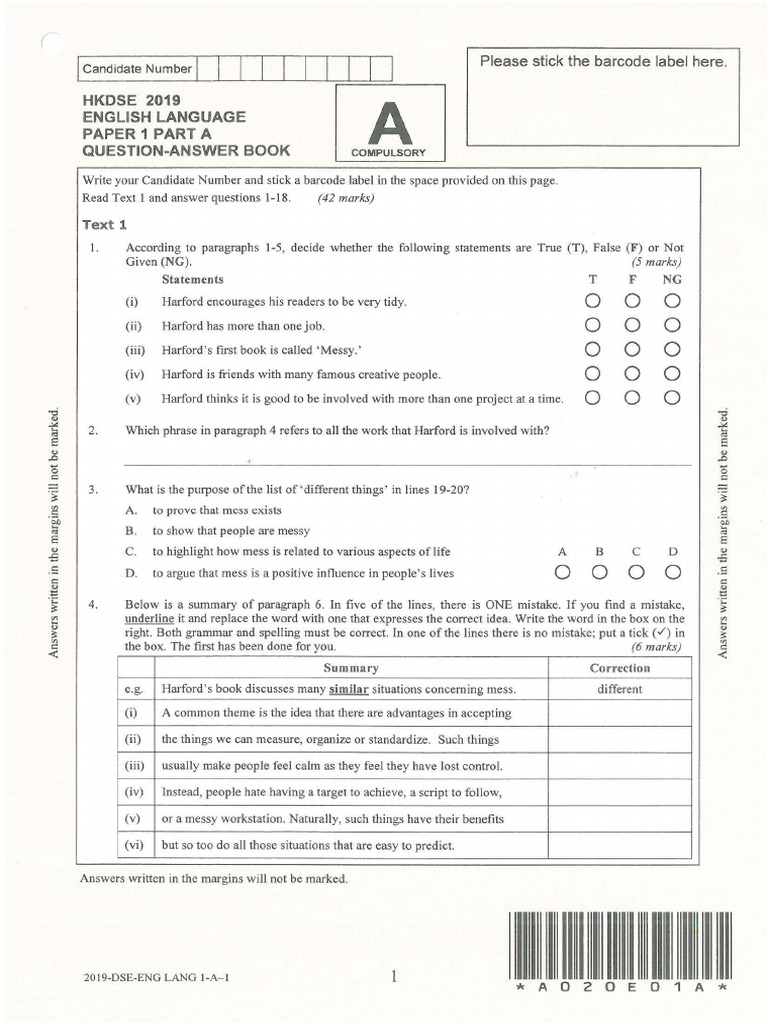 2019 Paper 1A QA | PDF | Human Communication | Linguistics
