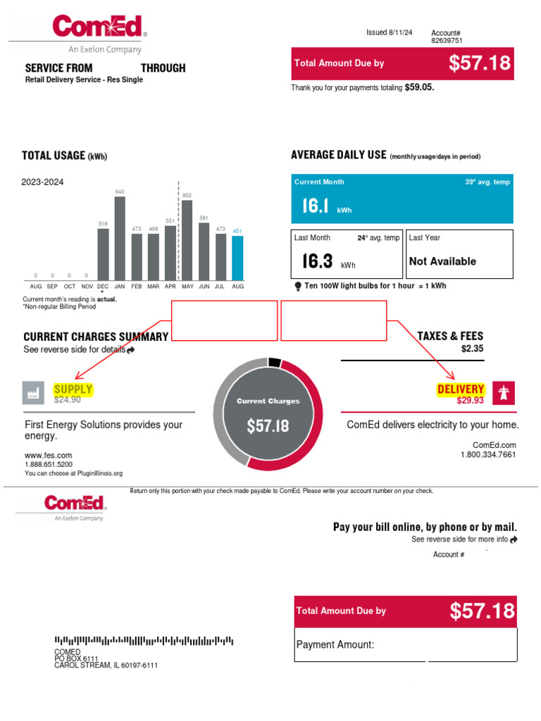 ComEd Current Charges Summary 2024 | PDF | Cheque | Payments