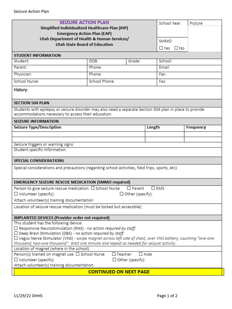 Seizure Action Plan for Schools | PDF | Neurological Disorders ...