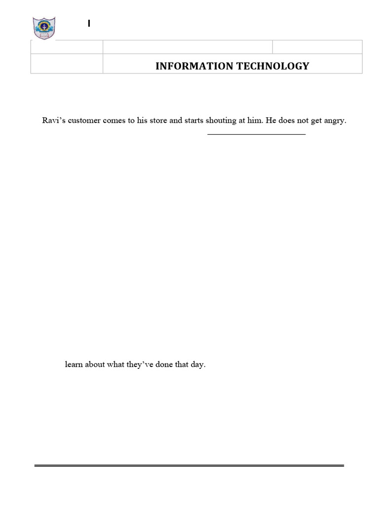Class IX Information Technology Worksheet | PDF | Entrepreneurship ...
