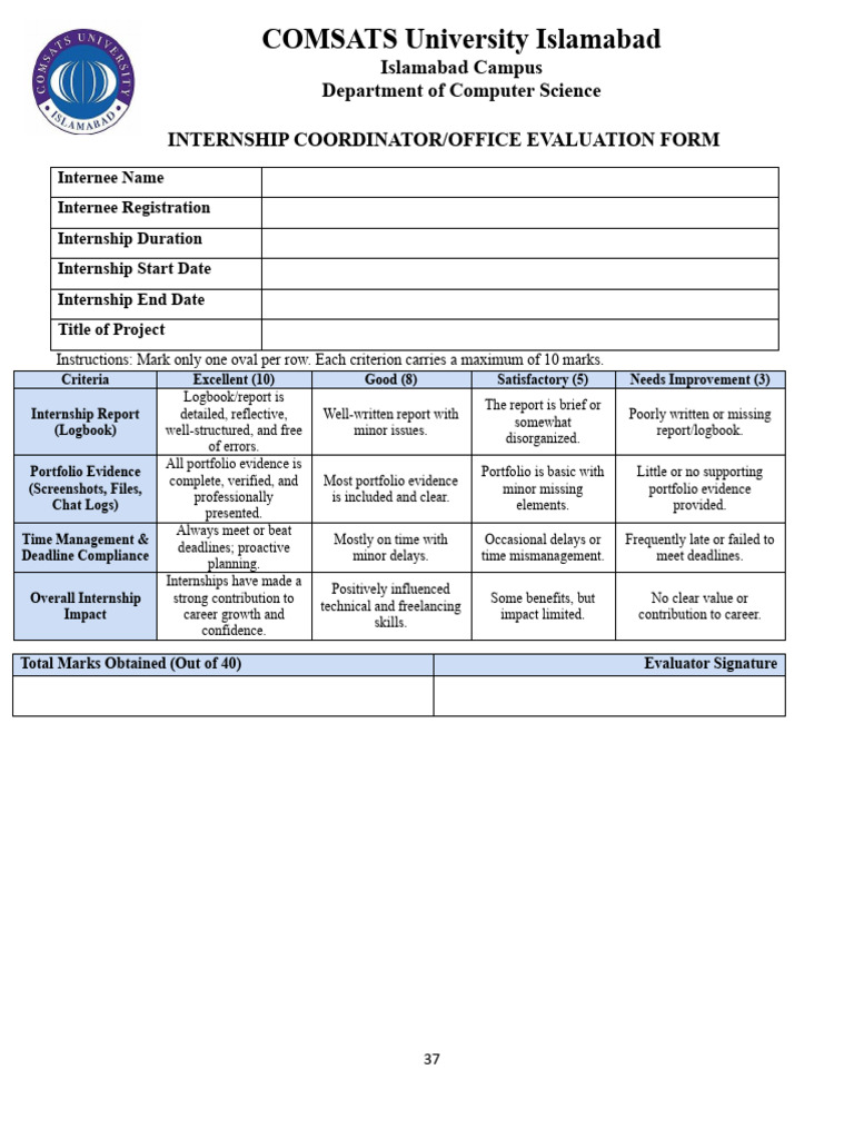 Internship Coordinator-Office Evaluation Form | PDF