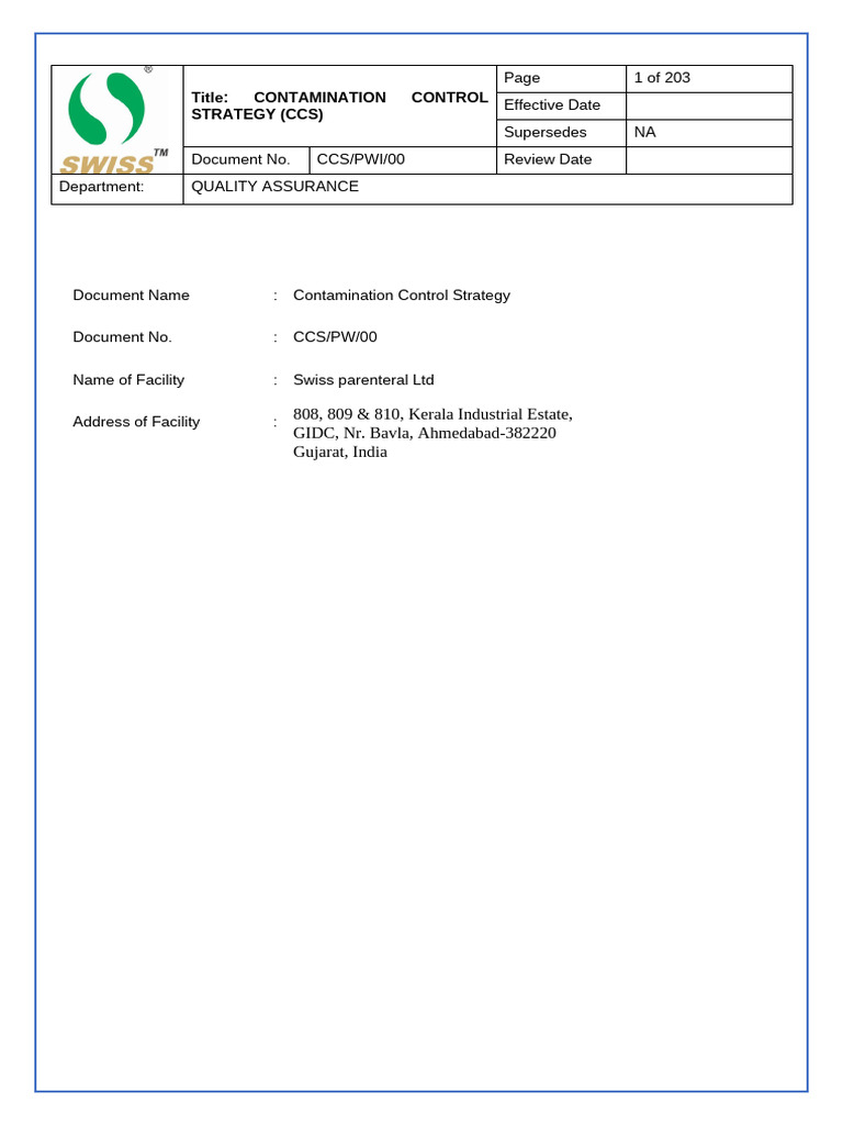 Contamination Control Strategy Overview | PDF | Sterilization ...
