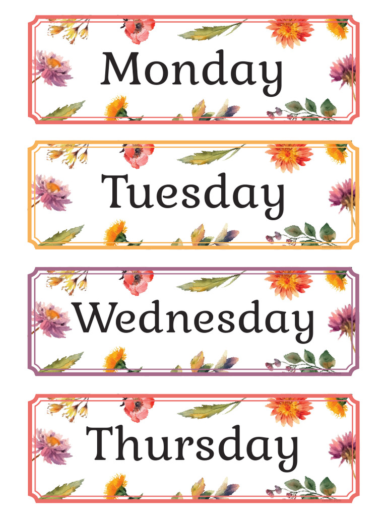 Days of The Week Word Cards | PDF