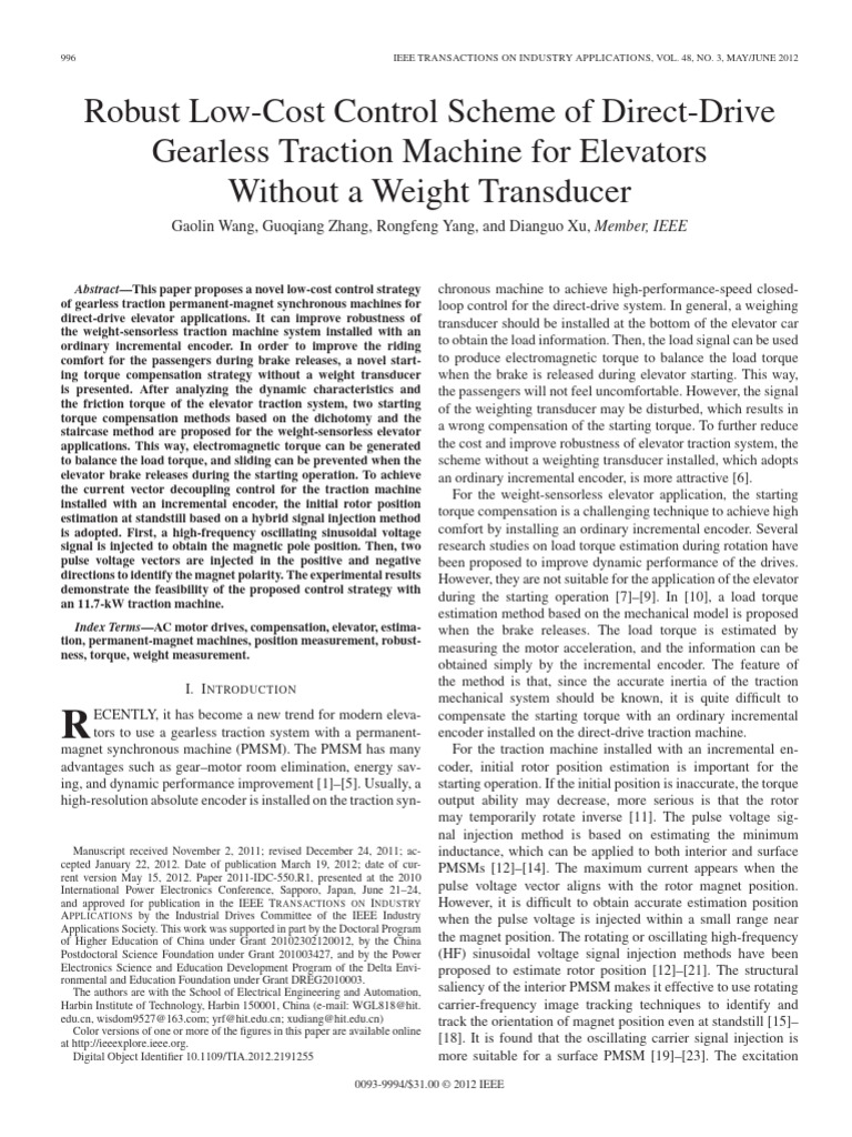 Robust Low-Cost Control Scheme of Direct-Drive Gearless Traction ...