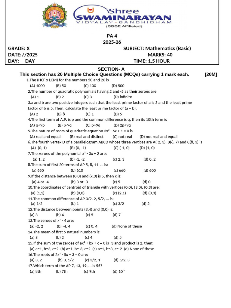 10th Math Basic Pa4 | PDF | Numbers | Factorization