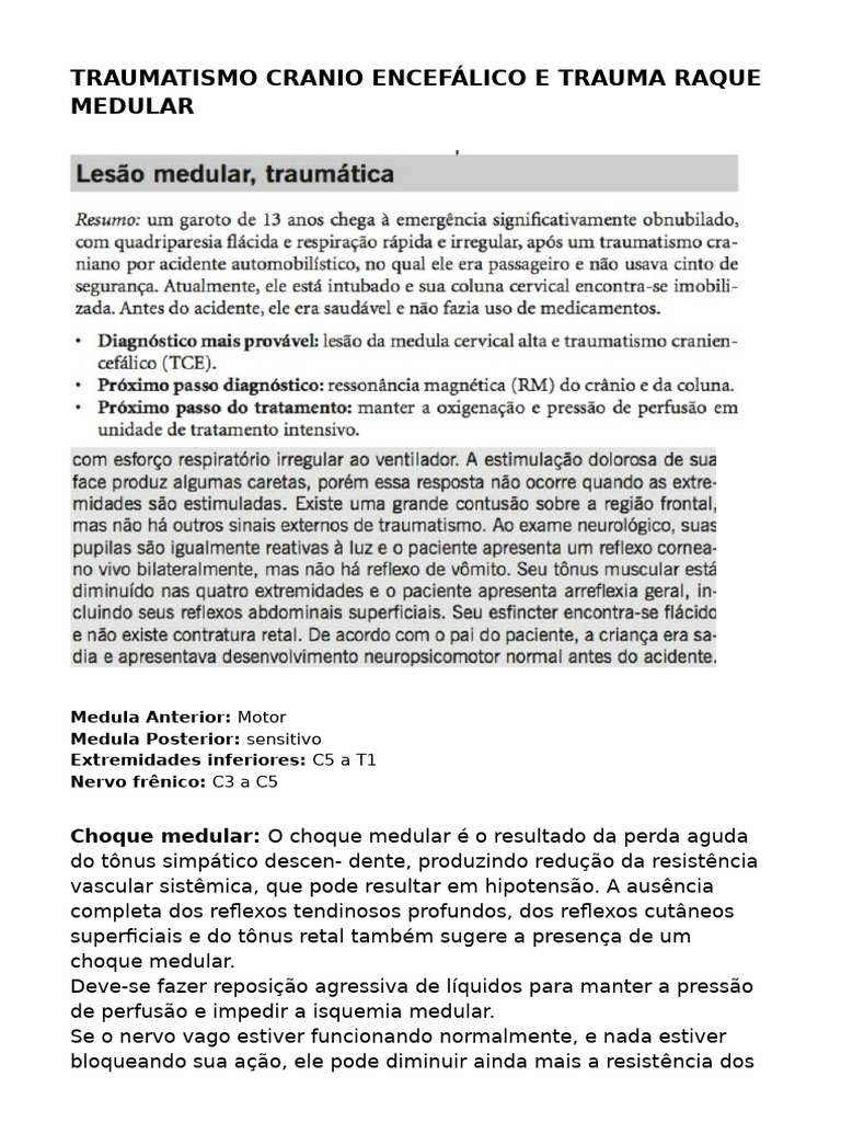 Traumatismo Cranio Encefálico e Trauma Raque Medular | PDF | Choque ...