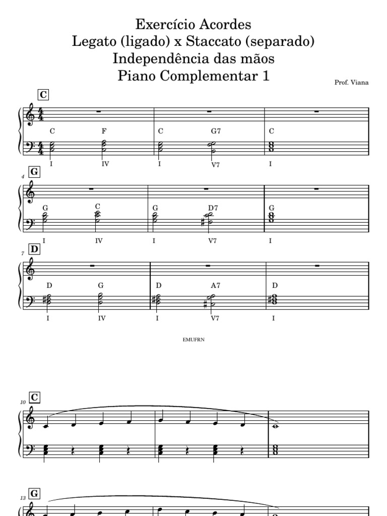 Exercícios de Piano: Legato e Staccato | PDF | Notação musical