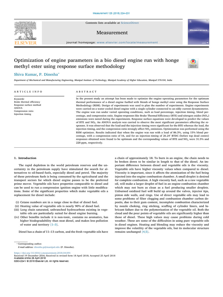 Optimizing Engine Parameters for Biodiesel | PDF | Biodiesel | Diesel ...