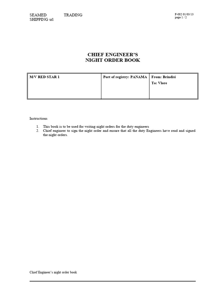 Chief-engineer night-order book | PDF | Shipping | Water Transport