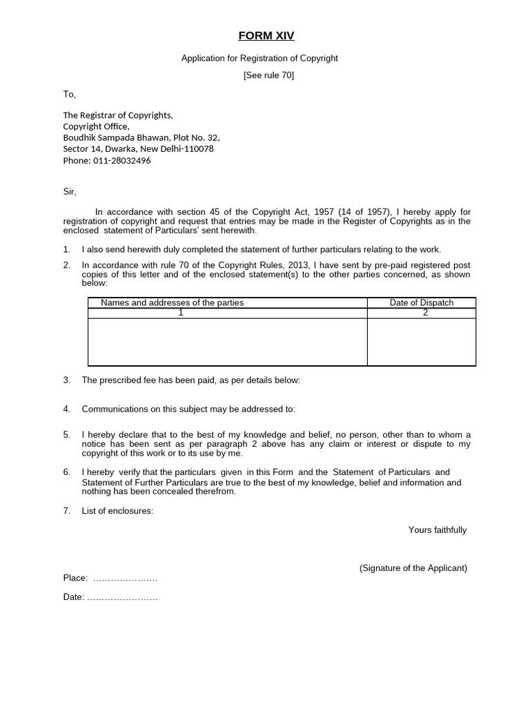 Form XIV Registration of Copyright | PDF | Copyright | Software