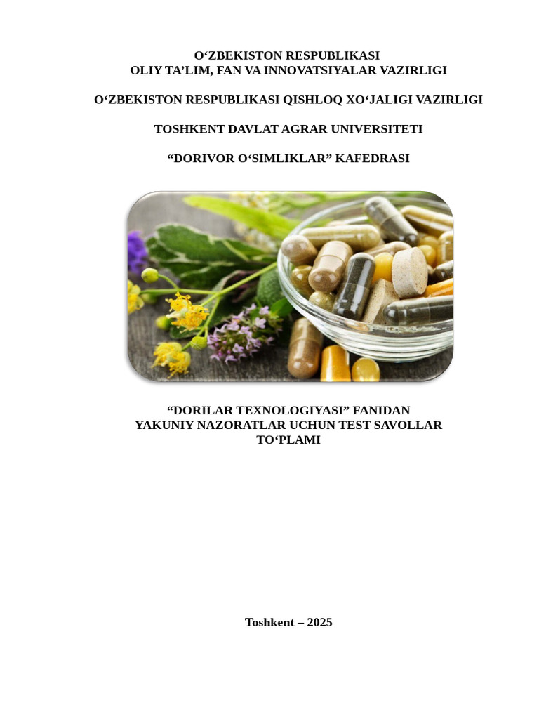 Dorilar Texnologiyasi (Nazorat Test-Hemis) ... | PDF