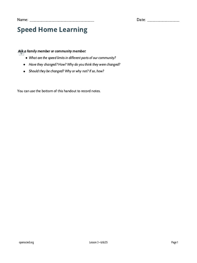 P.3 Lesson 3 Handout Speed Home Learning | PDF