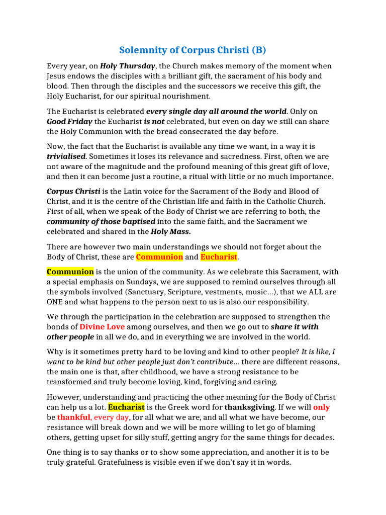 Solemnity of Curpus Christi | PDF | Eucharist | Sacraments