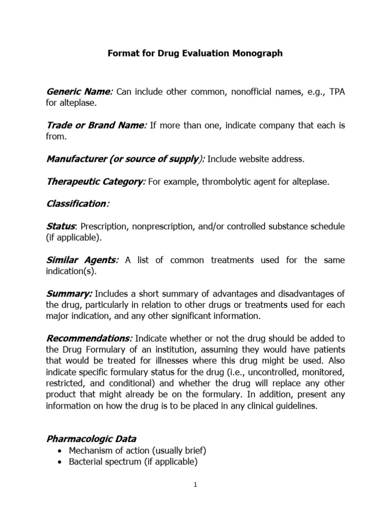 Format for Drug Evaluation Monograph (1) | PDF | Food And Drug ...