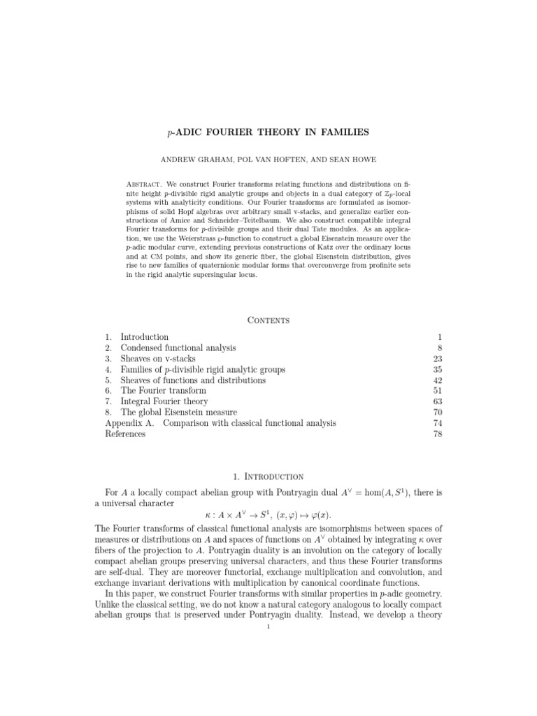 Graham van Hoften Howe - p-adic Fourier theory in families | PDF ...