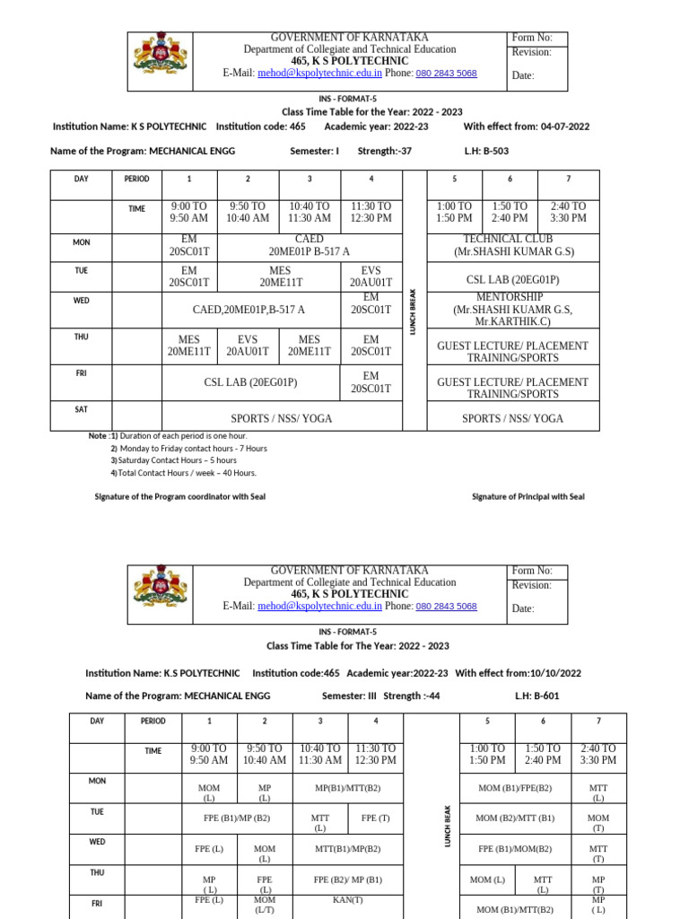 1st sem time table | PDF | Educational Stages | Higher Education