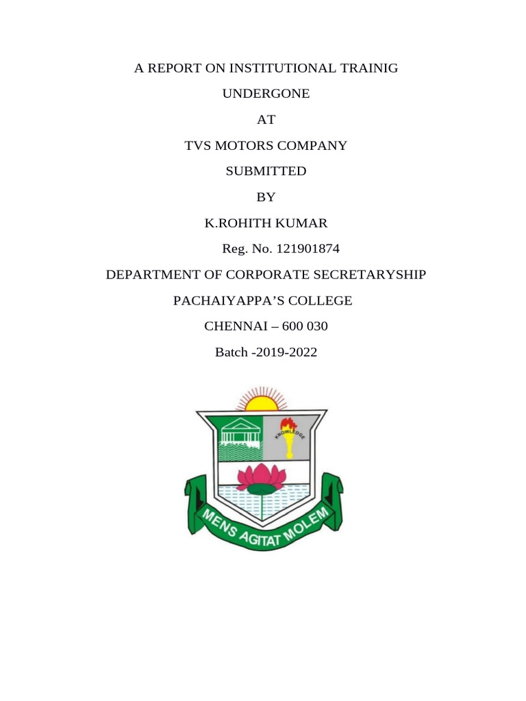A Report on Institutional Trainig.docm | PDF