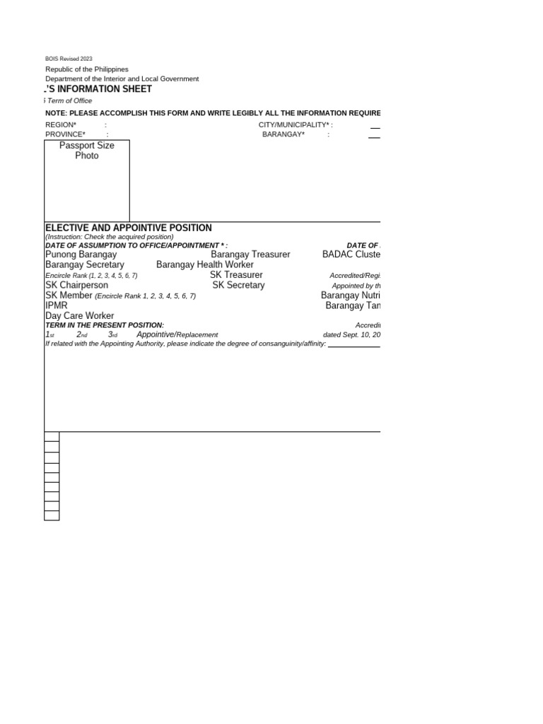 Annex a BOIS Form Revised 2023 | PDF