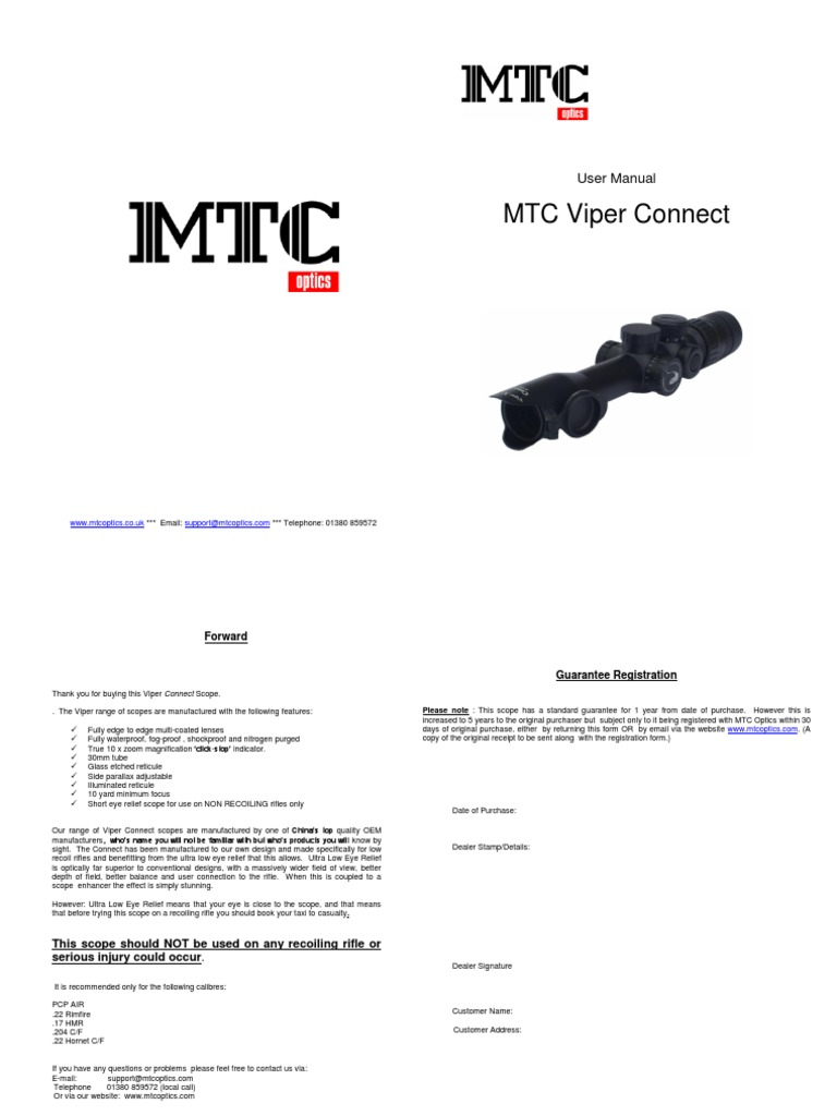 MTC Viper Connect Scope Manual | PDF | Telescopic Sight | Atomic