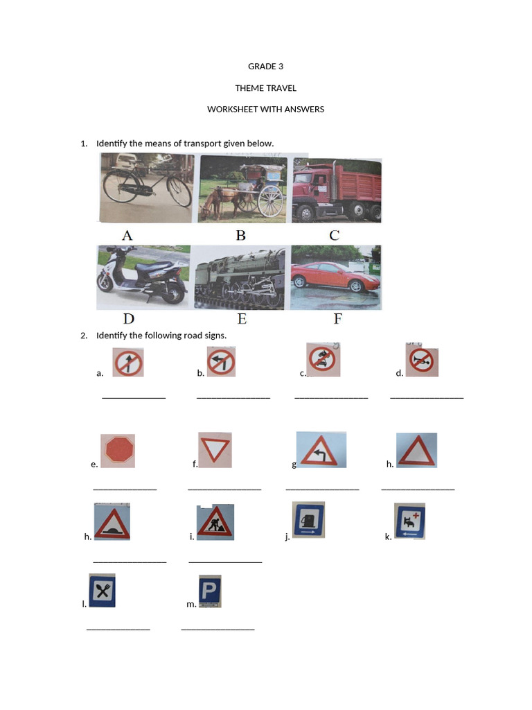 Evs Travel Worksheet With Answer Key | PDF