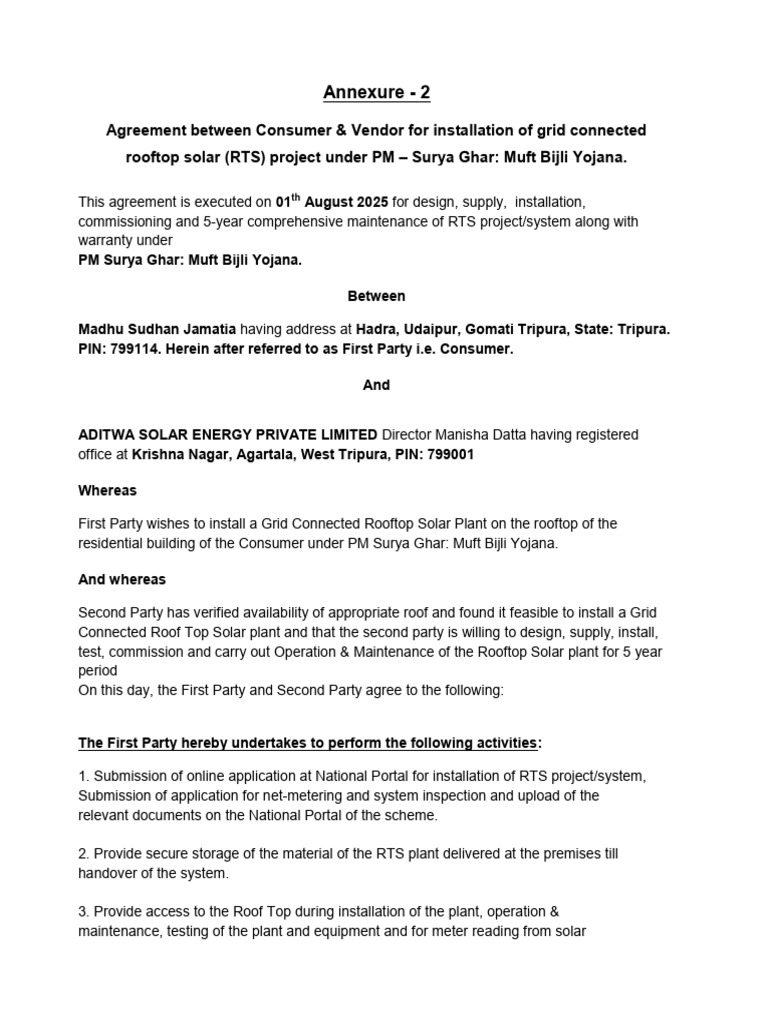 Rooftop Solar Installation Agreement | PDF | Solar Panel | Photovoltaic ...