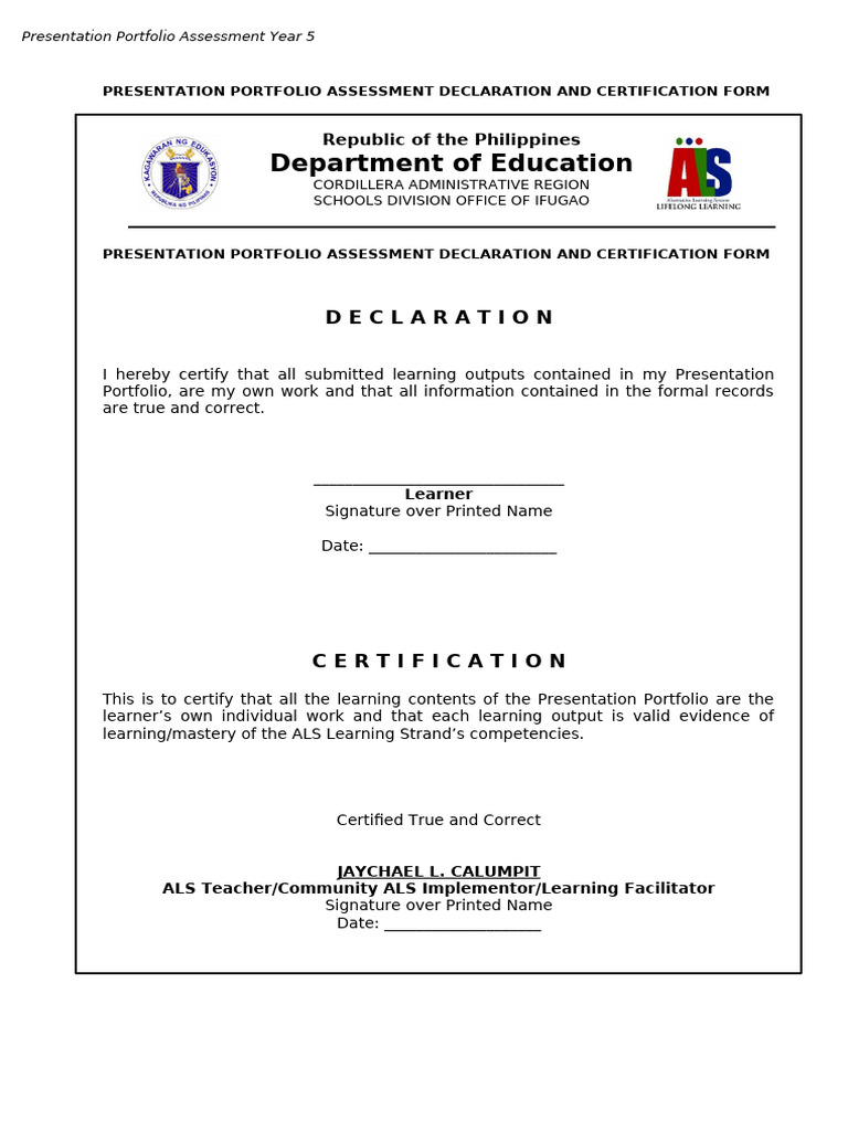 PPA 5 Declaration and Certifcation Form | PDF
