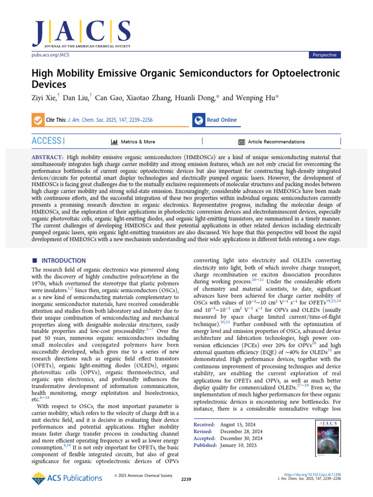 High Mobility Emissive Organic Semiconductors | PDF | Oled | Semiconductors