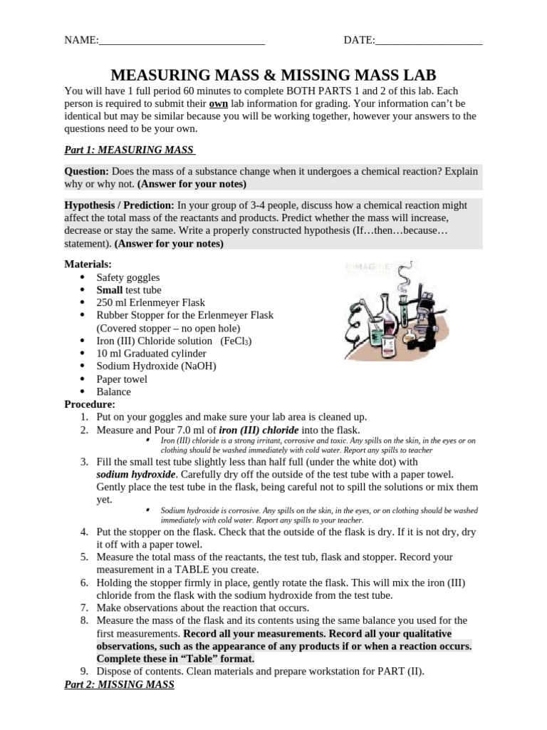 Grade 10 Academic Measuring Mass and Missing Mass Lab Fall 2022 | PDF ...
