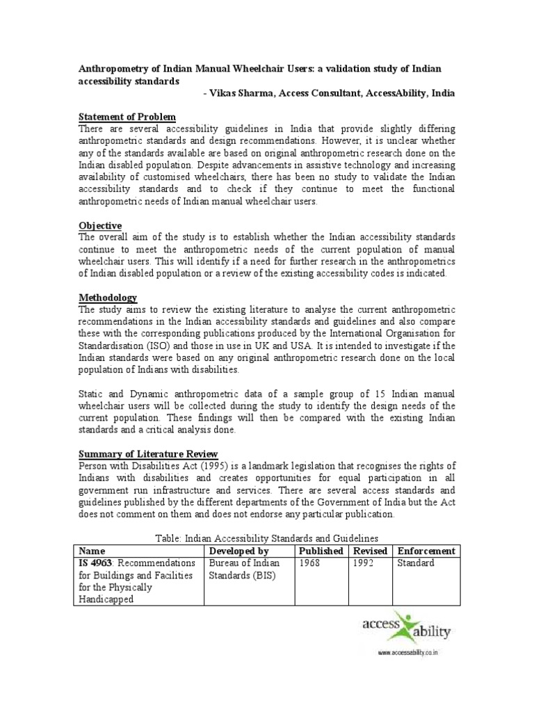 Anthropometry of Indian Manual Wheelchair Users Research - Vikas Sharma ...
